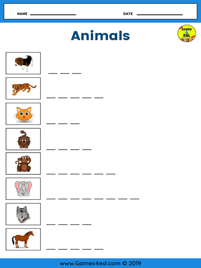 Animals Worksheet Spelling Practice | PDF