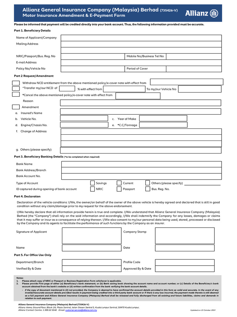 Allianz Cancellation Form E Payment Form PDF | PDF | Insurance | Banks