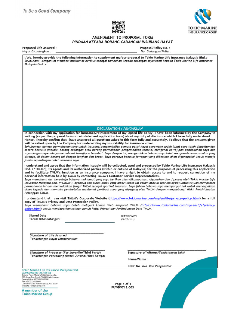 Insurance Proposal Amendment | PDF | Business Law | Financial Services