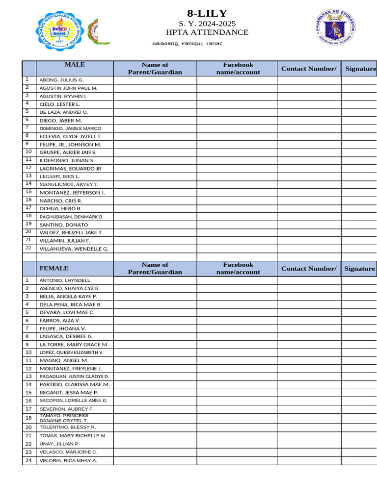 ATTENDANCE Hpta MEETING | PDF