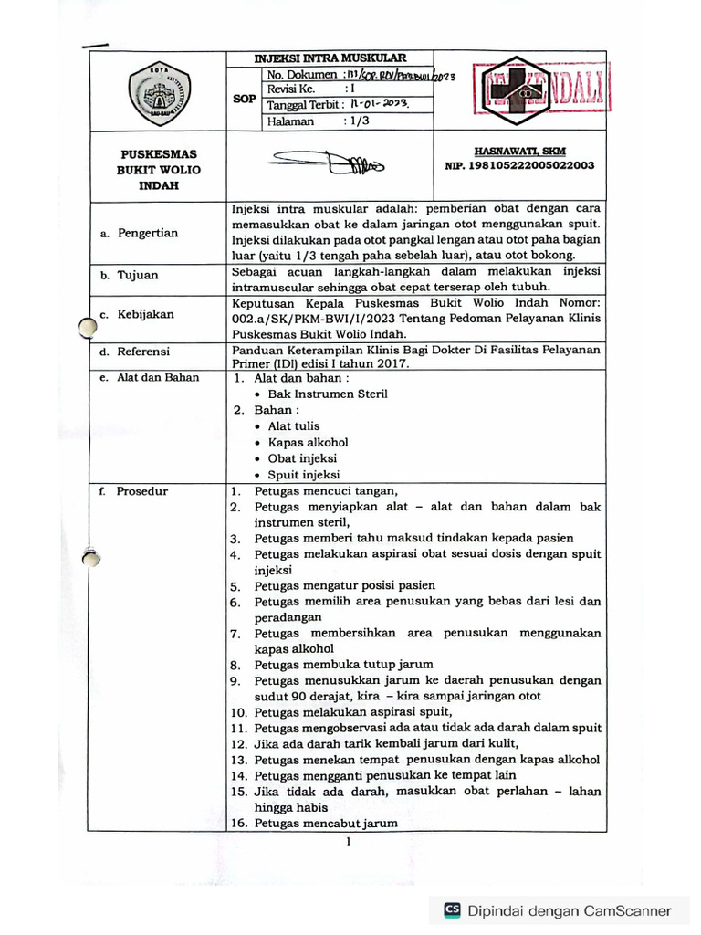 SOP Injeksi Intra Muskular | PDF