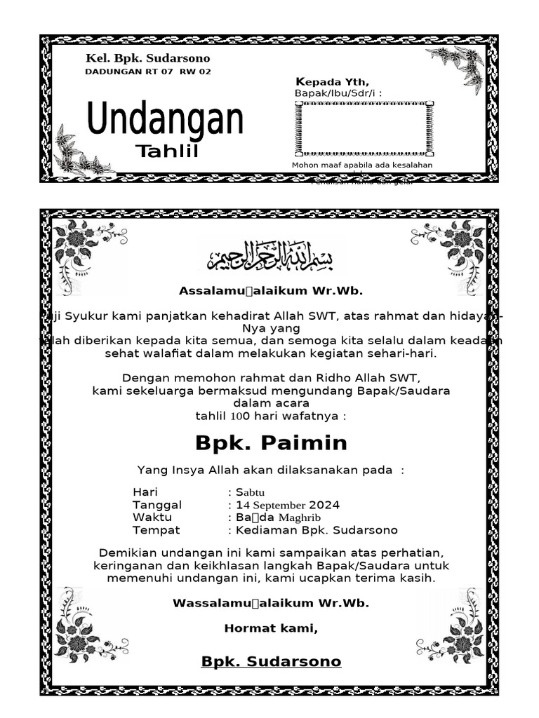 Contoh Undangan Tahlil Format Doc | PDF