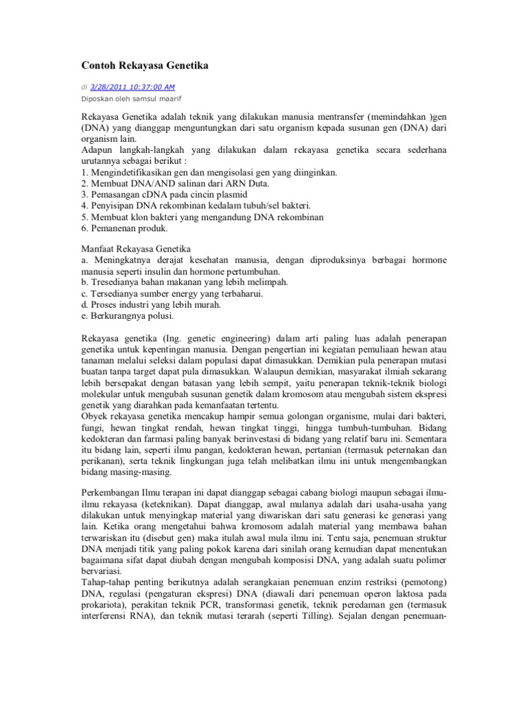 Contoh Rekayasa Genetika | PDF | Kesehatan Holistik | Sains & Matematika