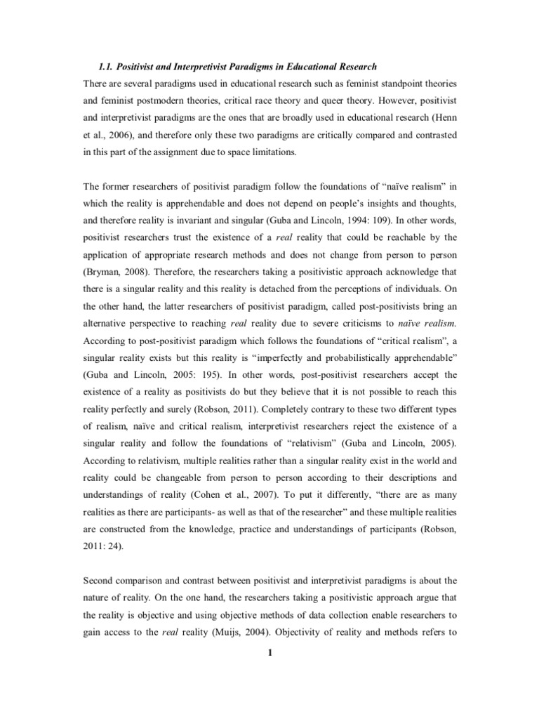 Positivist and Interpretivist Paradigms in Educational Research | PDF