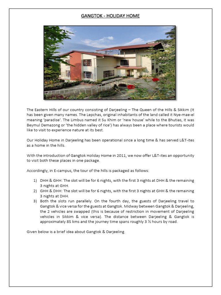Holiday Home Gangtok Darjeeling | PDF