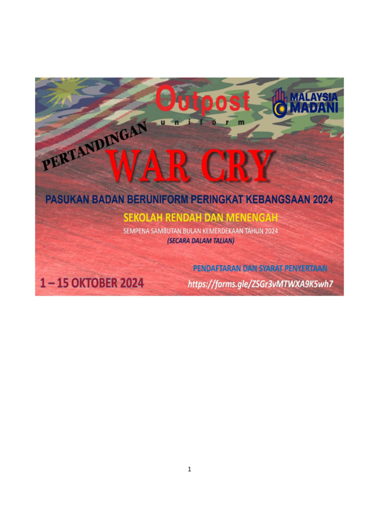 Kertas Kerja Pertandingan War Cry PBB Peringkat Kebangsaan 2024 | PDF