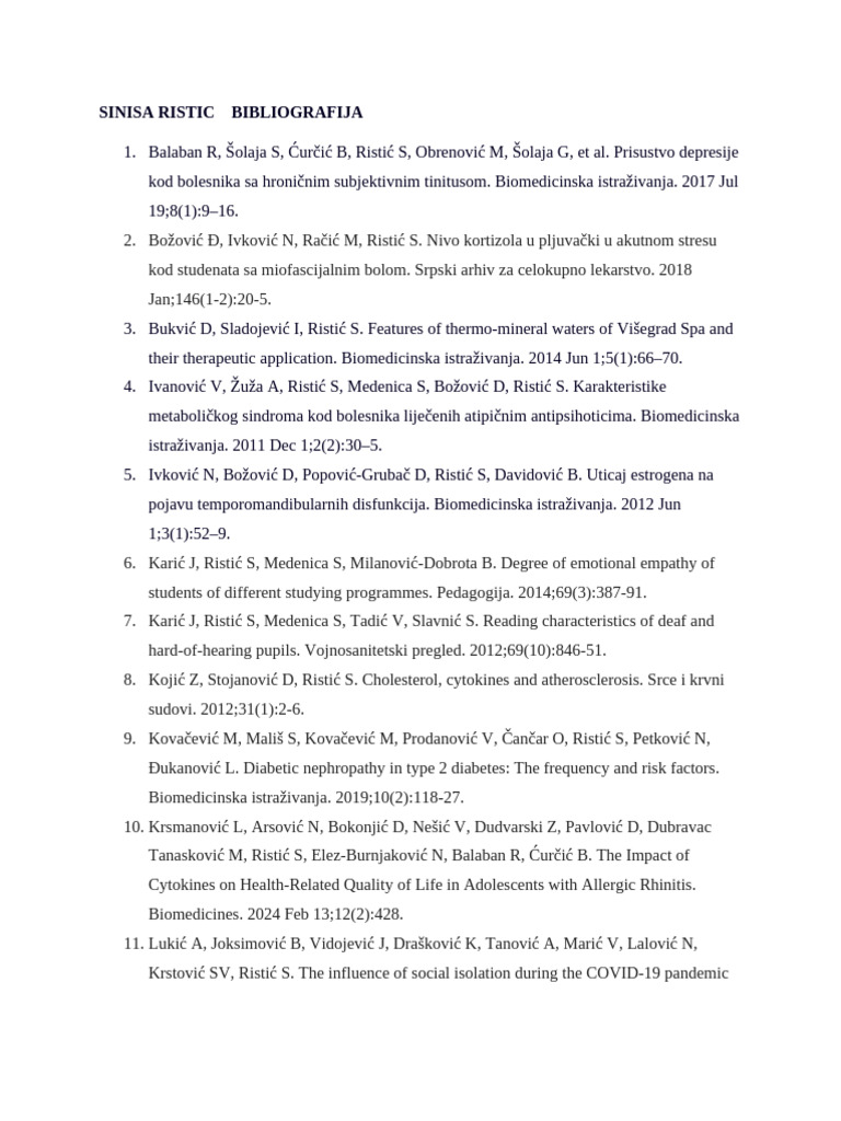 Sinisa Ristic Bibliografija | PDF