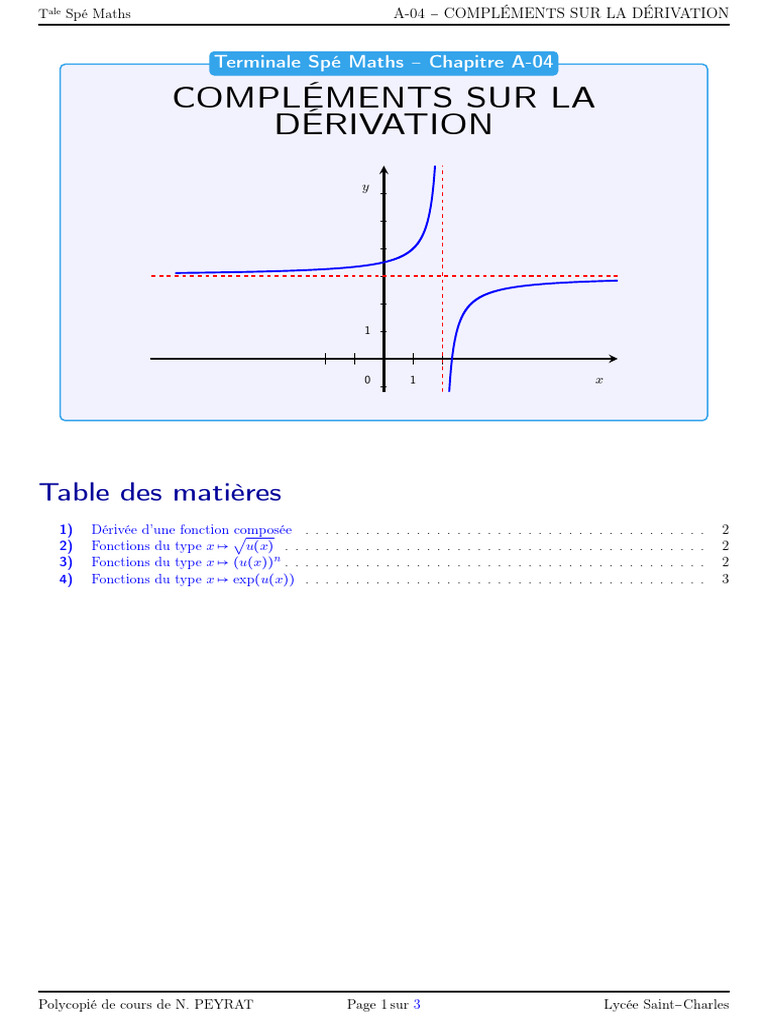 TSpéMaths Analyse 04 Cours Complements - Derivation | PDF