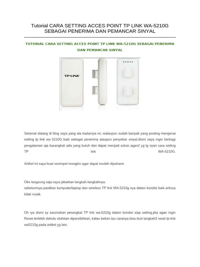 Cara Setting Acces Point Tipe TL-WA5210G | PDF | Wireless Access Point | Computers
