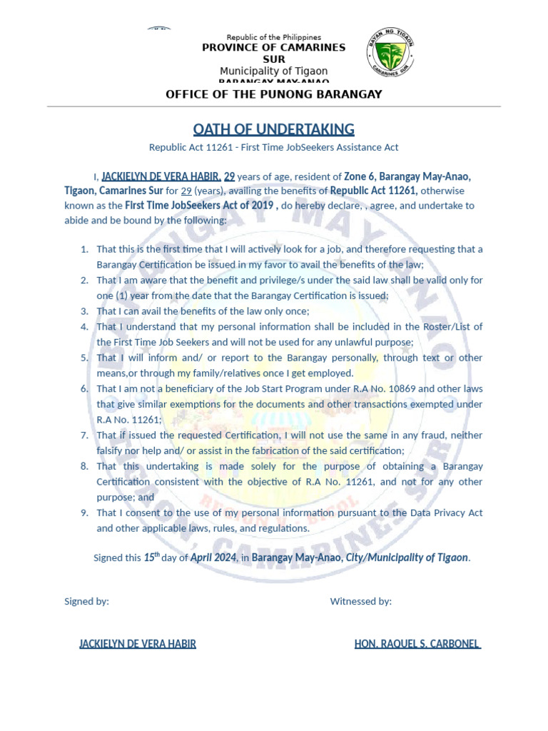 Oath of Undertaking | PDF