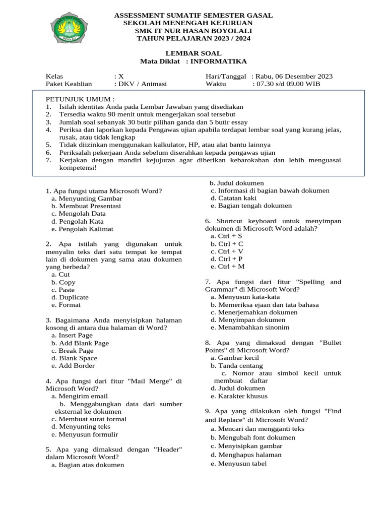 Final ASS INFORMATIKA 10 | PDF | Microsoft Excel | Proprietary Cross ...