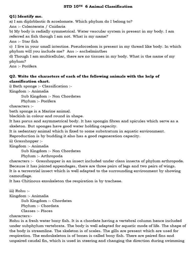 10th Sci 2 Lno 6 Animal Classification | PDF