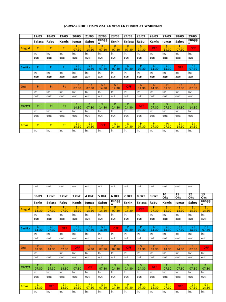 Fixx Jadwal Shift Pkpa Apotek Pharm 24 Waringin | PDF