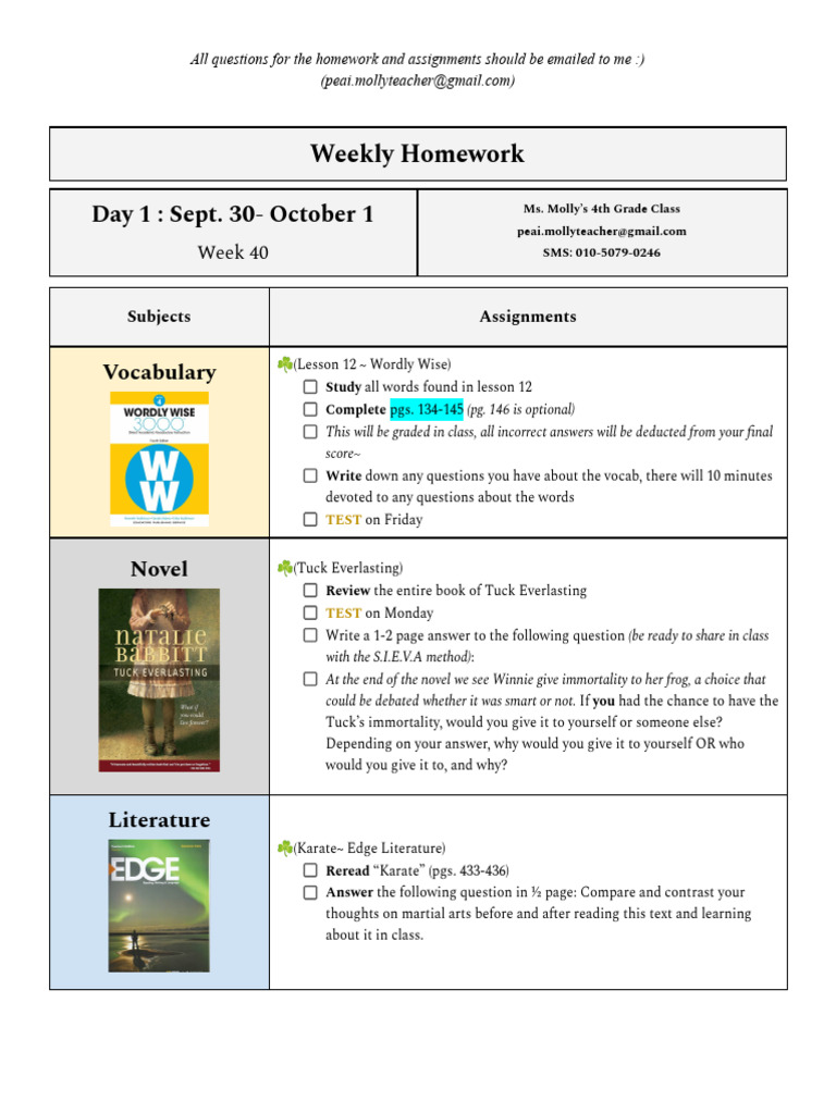 G4 Week 40 HMW Sheet | PDF