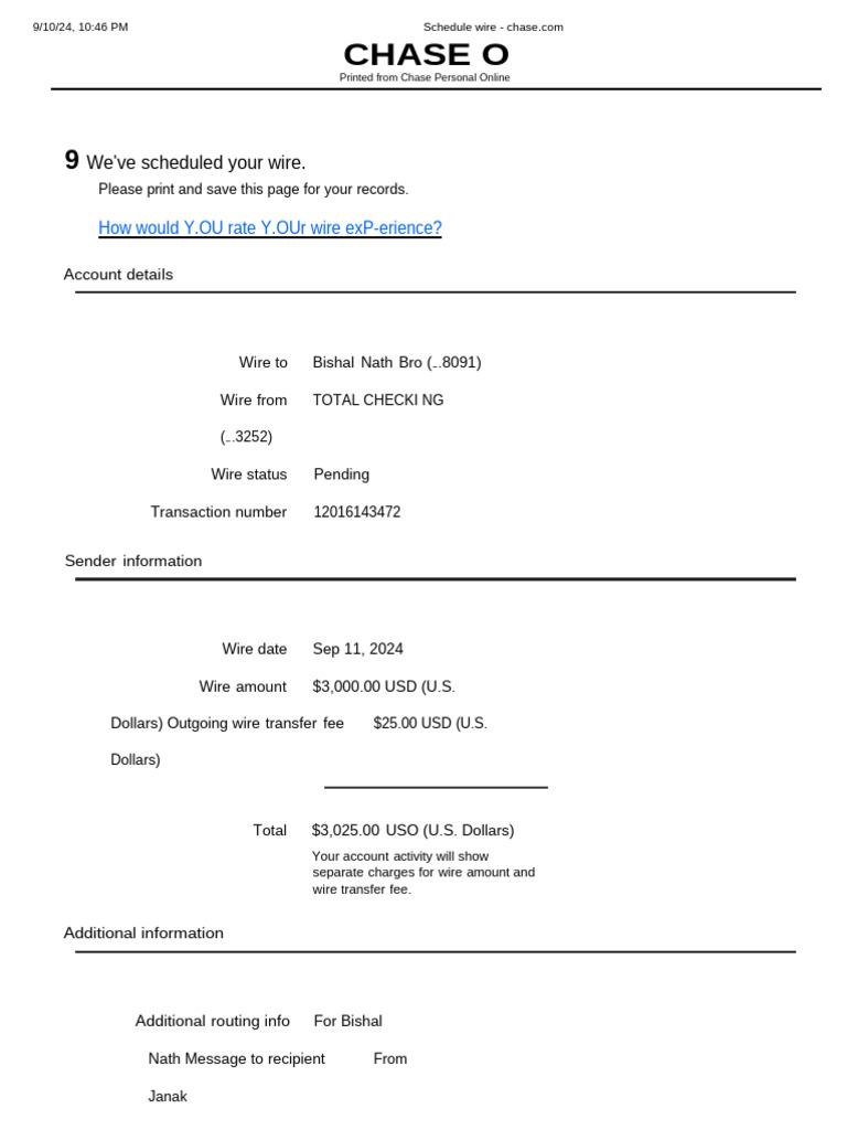 Wire Transfer Receipt Janak 3 | PDF