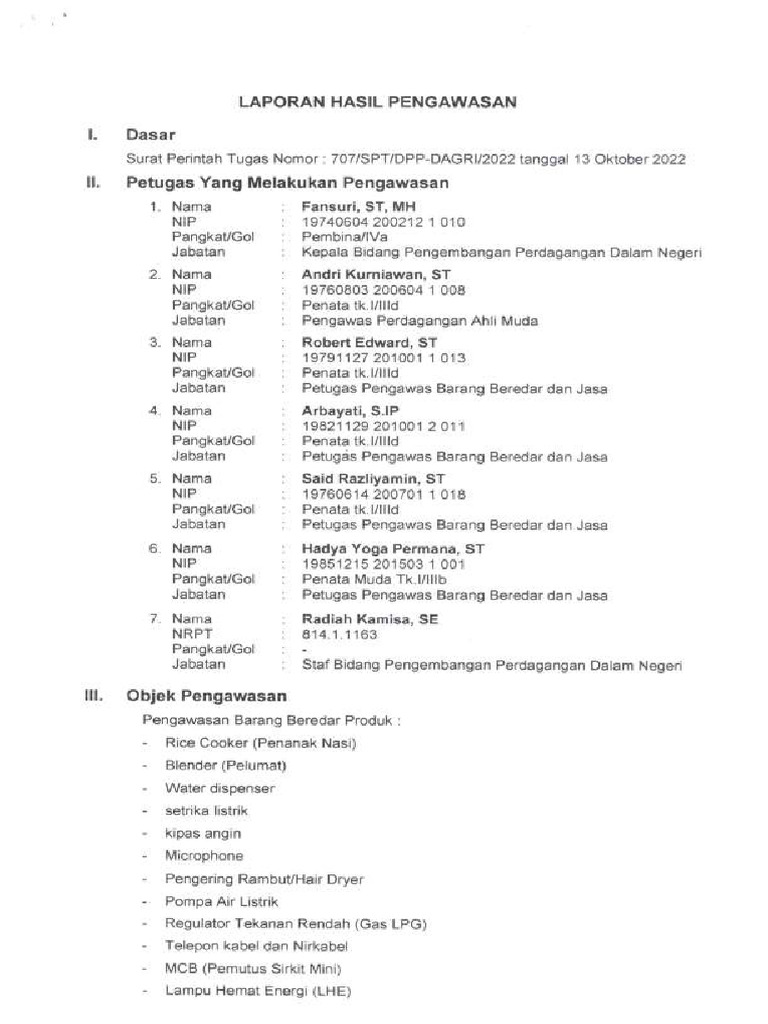 Laporan Hasil Pengawasan Perizinan TDG | PDF