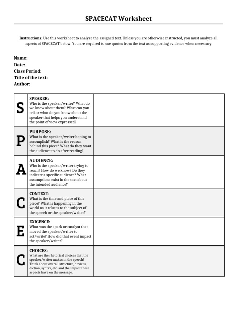 (Template) SPACECAT Worksheet | PDF