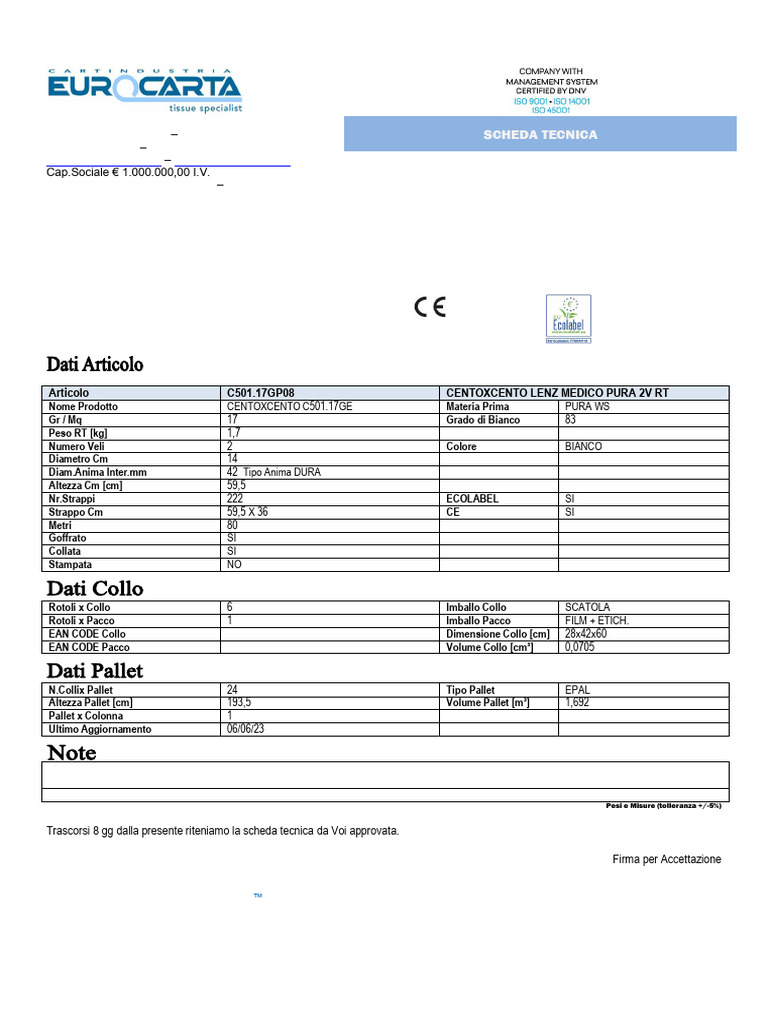 Cartindustria Eurocarta S.R.L. Via Del Centenario, 166 - 55016 Porcari ...