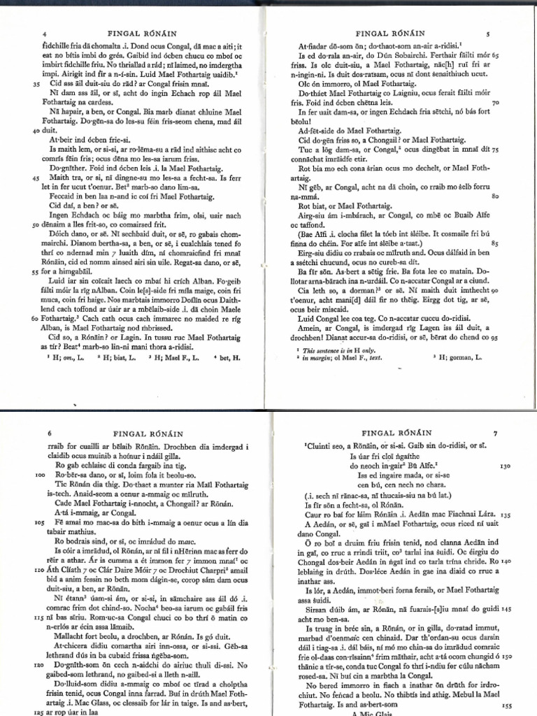 Fingal Ronain - Section of Old Irish Text With Glossary | PDF