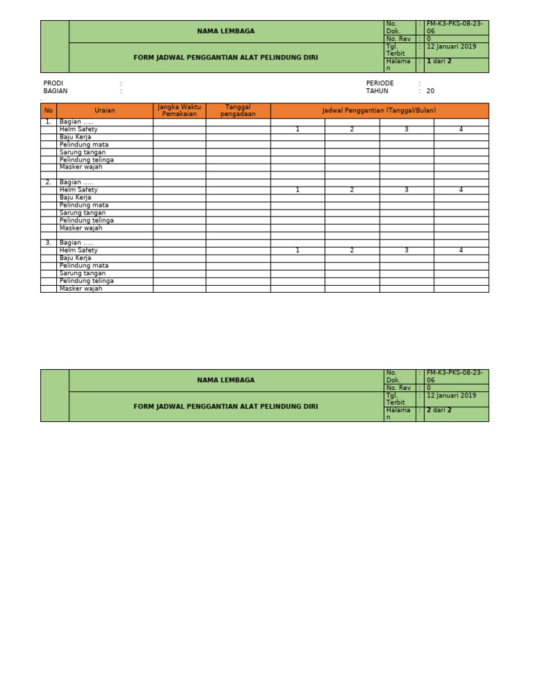 FORM 6 Jadwal Penggantian APD | PDF