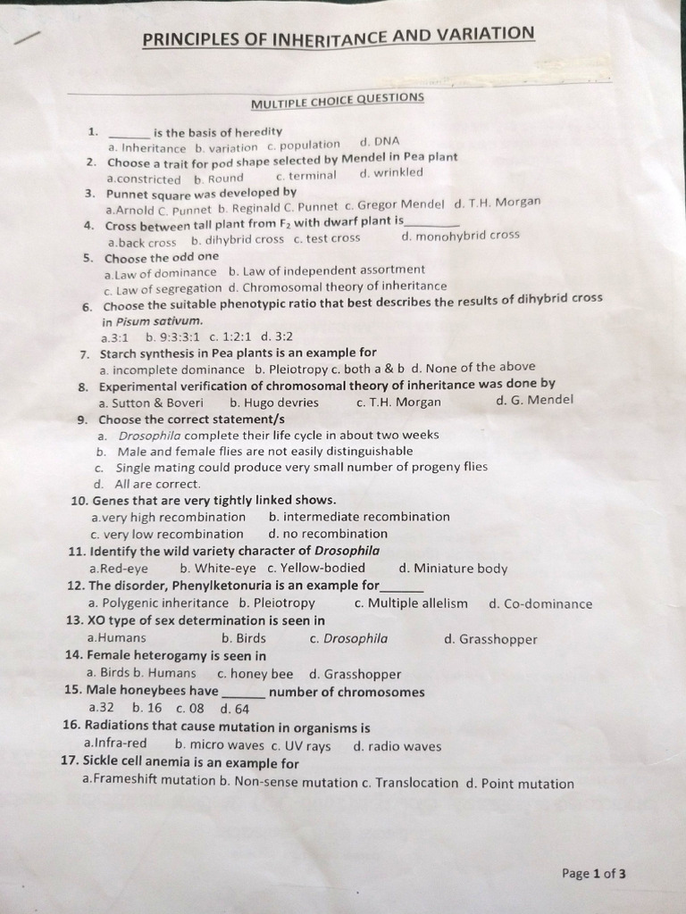 Principles of Inheritance Questions DRR 02-Sep-2024 14-15-05 | PDF