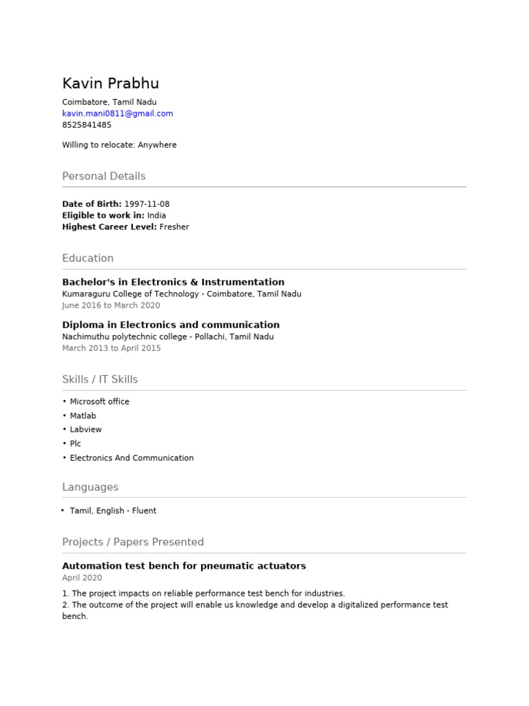 Kavin - Prabhu Profile | PDF