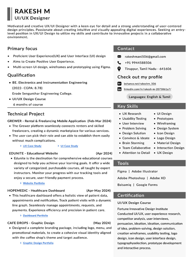 RAKESH.M Profile | PDF