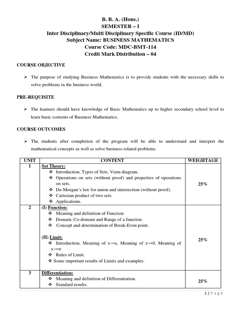 Business Mathematics Course Overview | PDF | Function (Mathematics ...