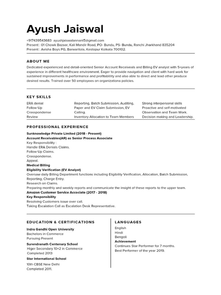 Ayush - Jaiswal CV AR Caller | PDF