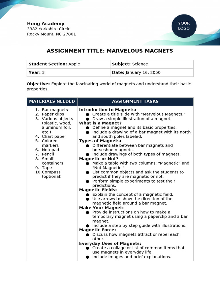 Assignment Word Template | PDF | Magnet | Science & Mathematics