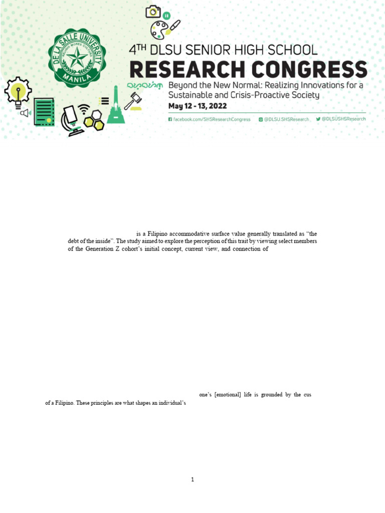 The Concept of Utang Na Loob Among Select Members of Generation Z | PDF