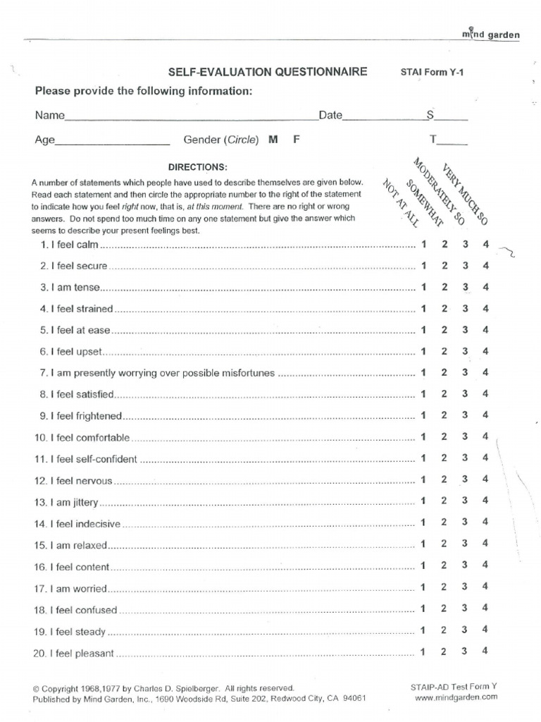 Self Evaluation Questionnaire | PDF