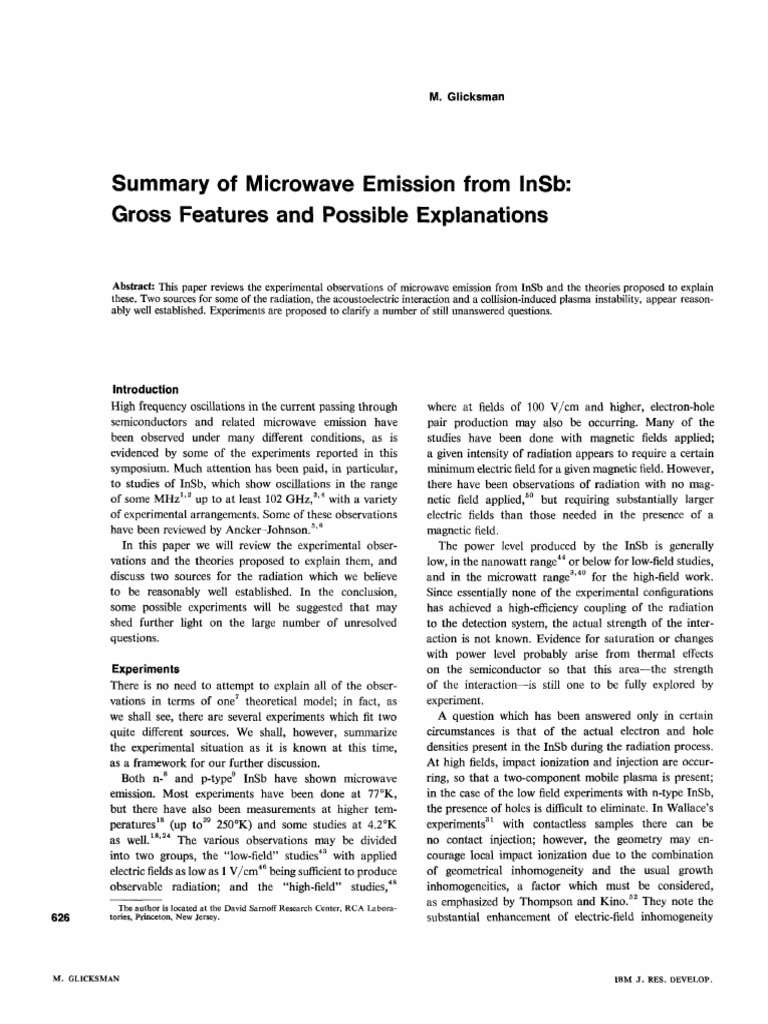 Summary of Microwave Emission From InSb Gross Features and Possible ...