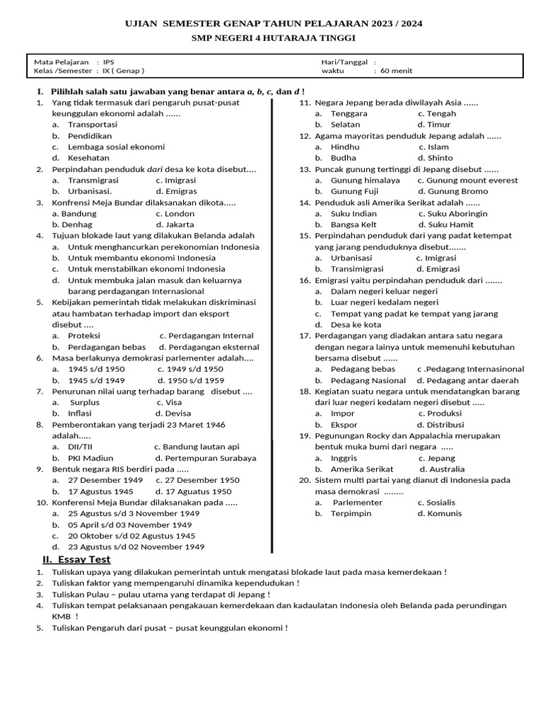 Soal Semester Genap Ips 2024 | PDF