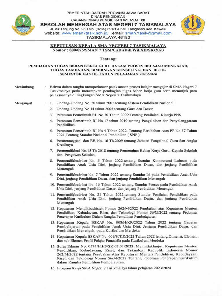 SK Wali Kelas 2023-2024 Ganjil | PDF