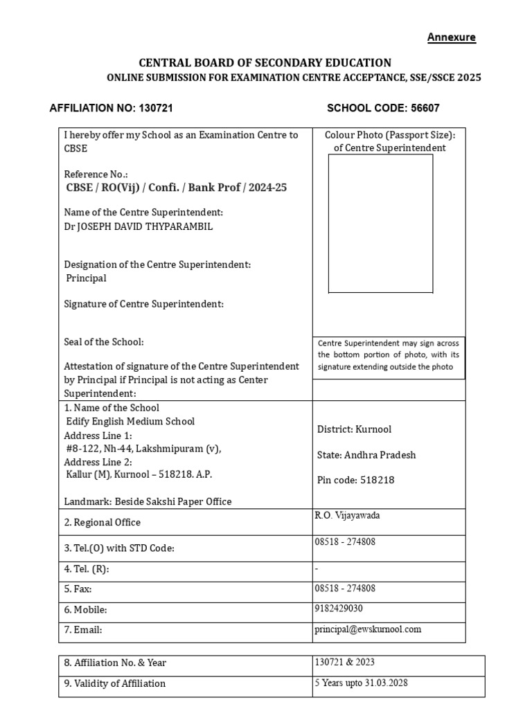 Proforma For Examination Centre 2025 - Final 123 | PDF