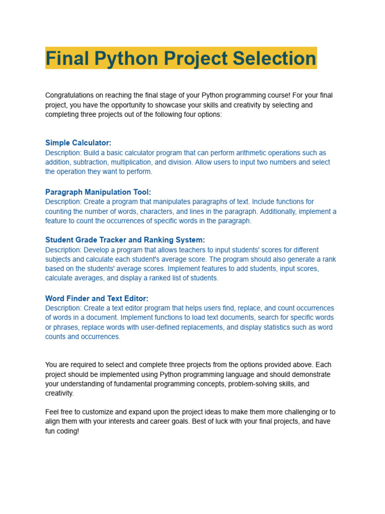 Python Final Project Selection | PDF