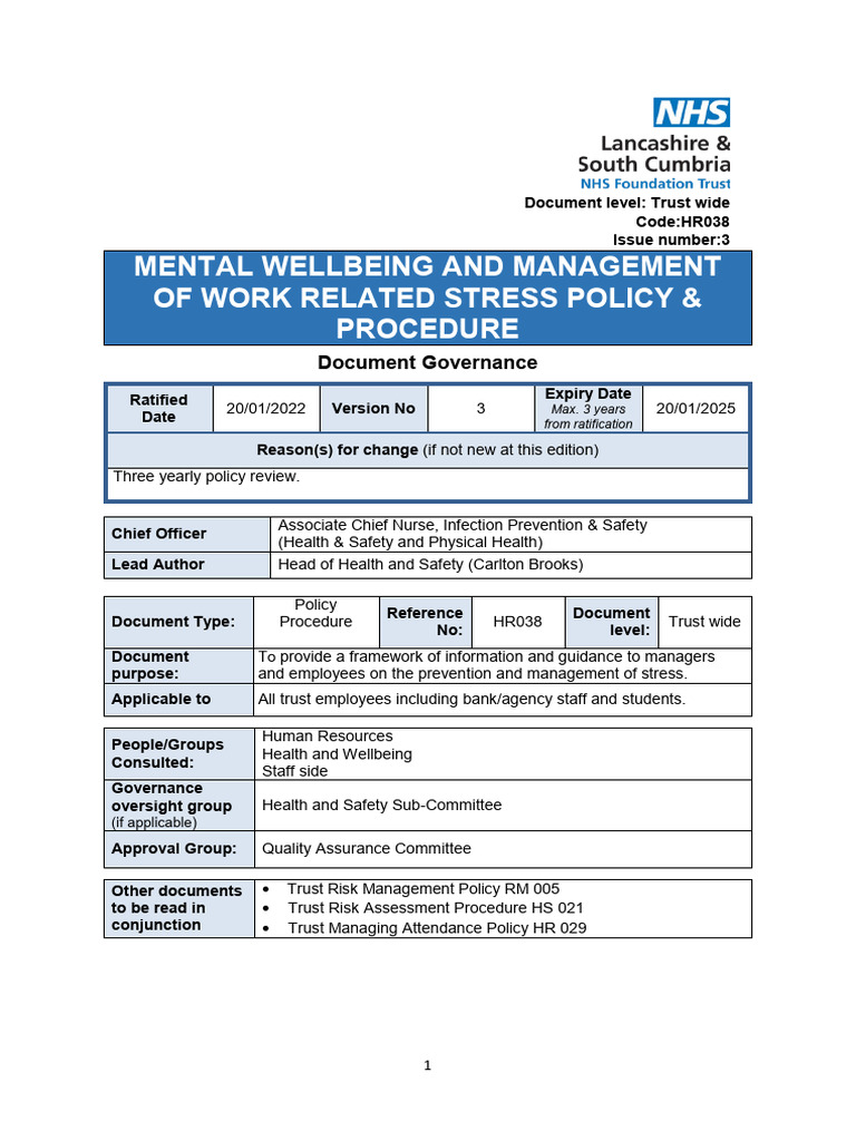 LSCFT Mental Wellbeing and Management of Work Related Stress | PDF