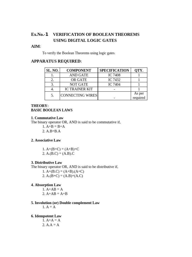 Ex No.1 dEMORGAN'S tHEOREM | PDF