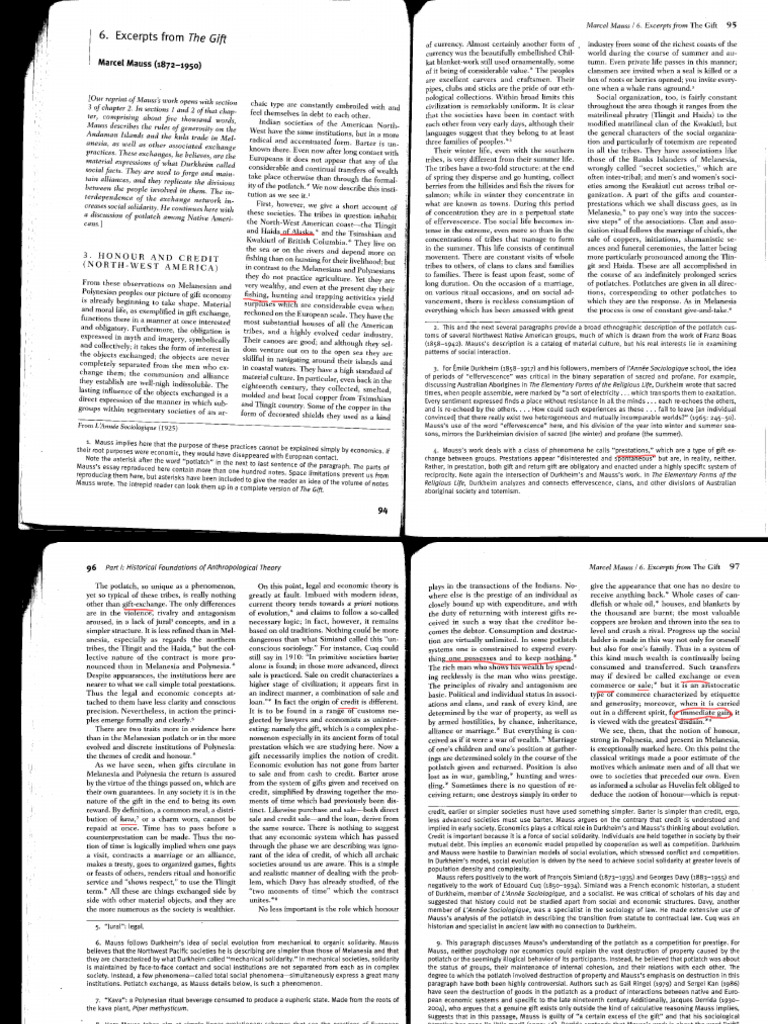 Marcel Mauss (1925) "Excerpts From The Gift." in Anthropological Theory ...