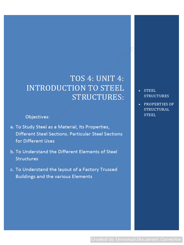 TOS 4 Unit 4 Introduction To Steel Structures | PDF