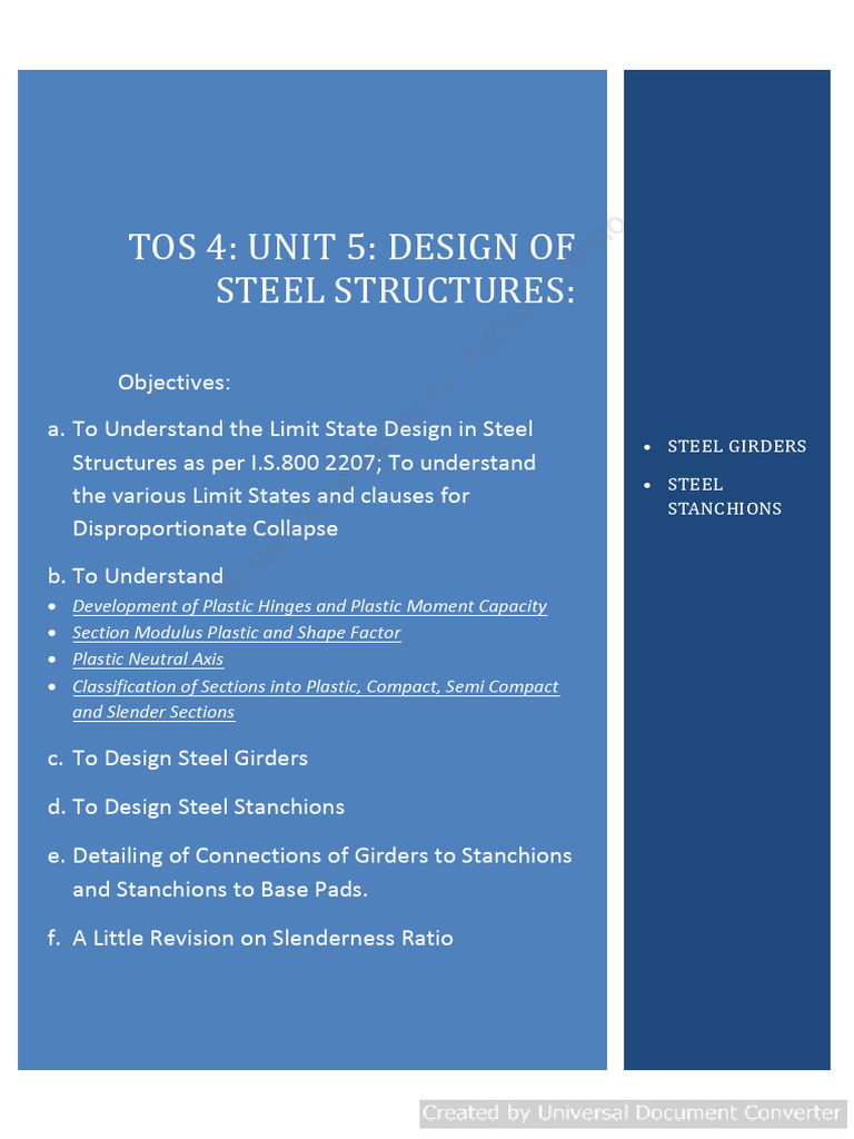 TOS 4 Unit 5 Design of Steel Structures | PDF
