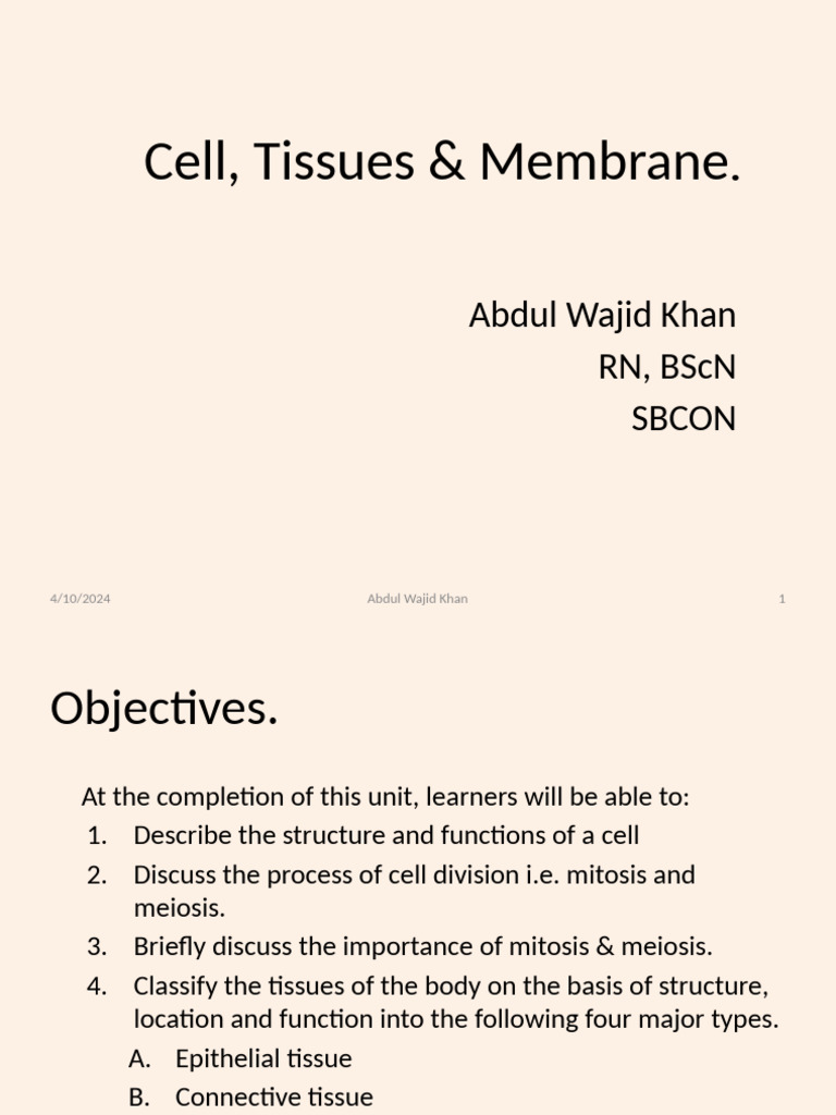 Unit-III Cell, Tissue & Membrane | PDF