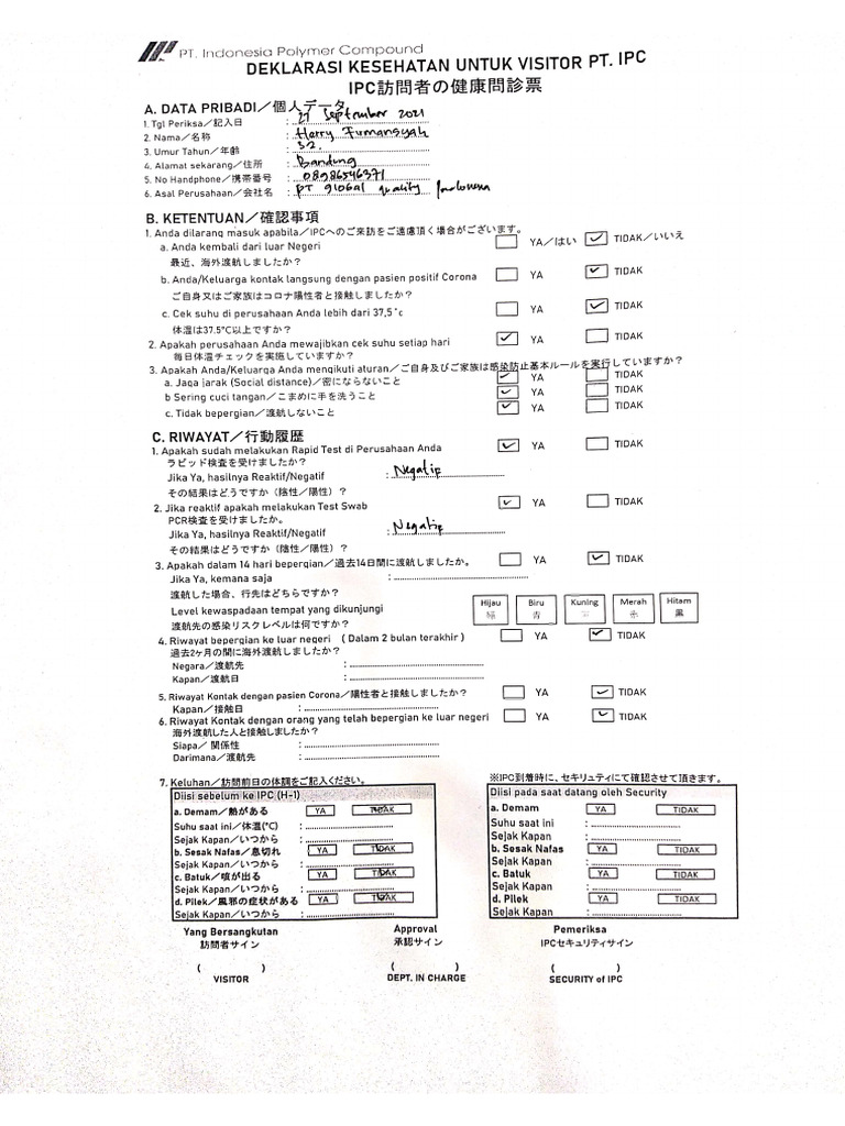Deklarasi PT. Indonesia Polymer Compound (HERRY F) | PDF