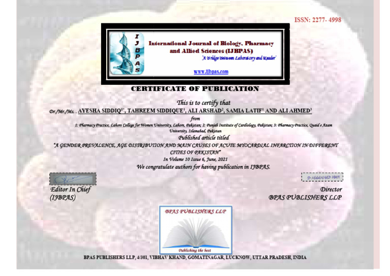 Certificate of Publication Ijbpas - MS IJBPAS 2021 5498 | PDF