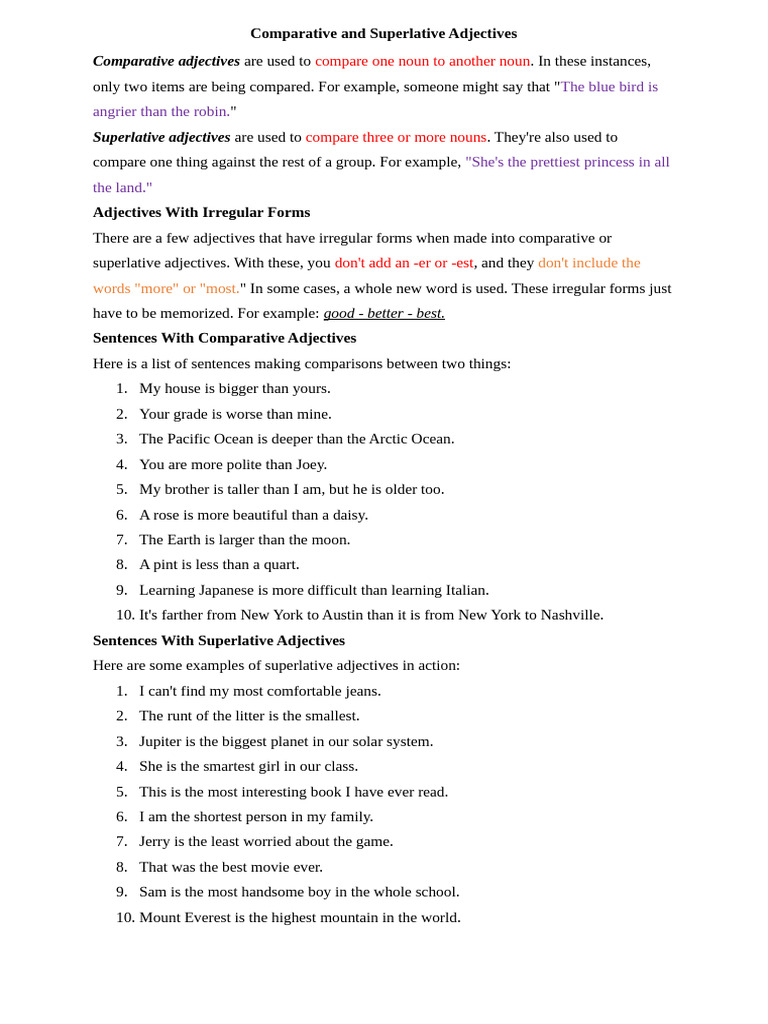 Comparative and Superlative Notes | PDF