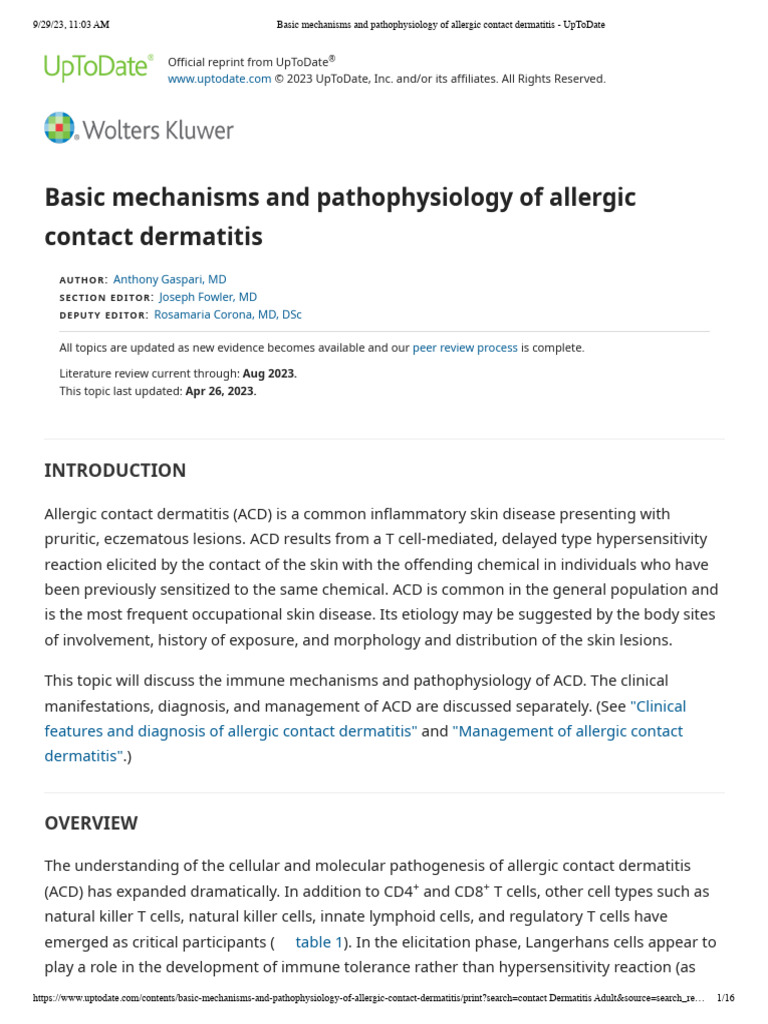 Basic Mechanisms and Pathophysiology of Allergic Contact Dermatitis ...
