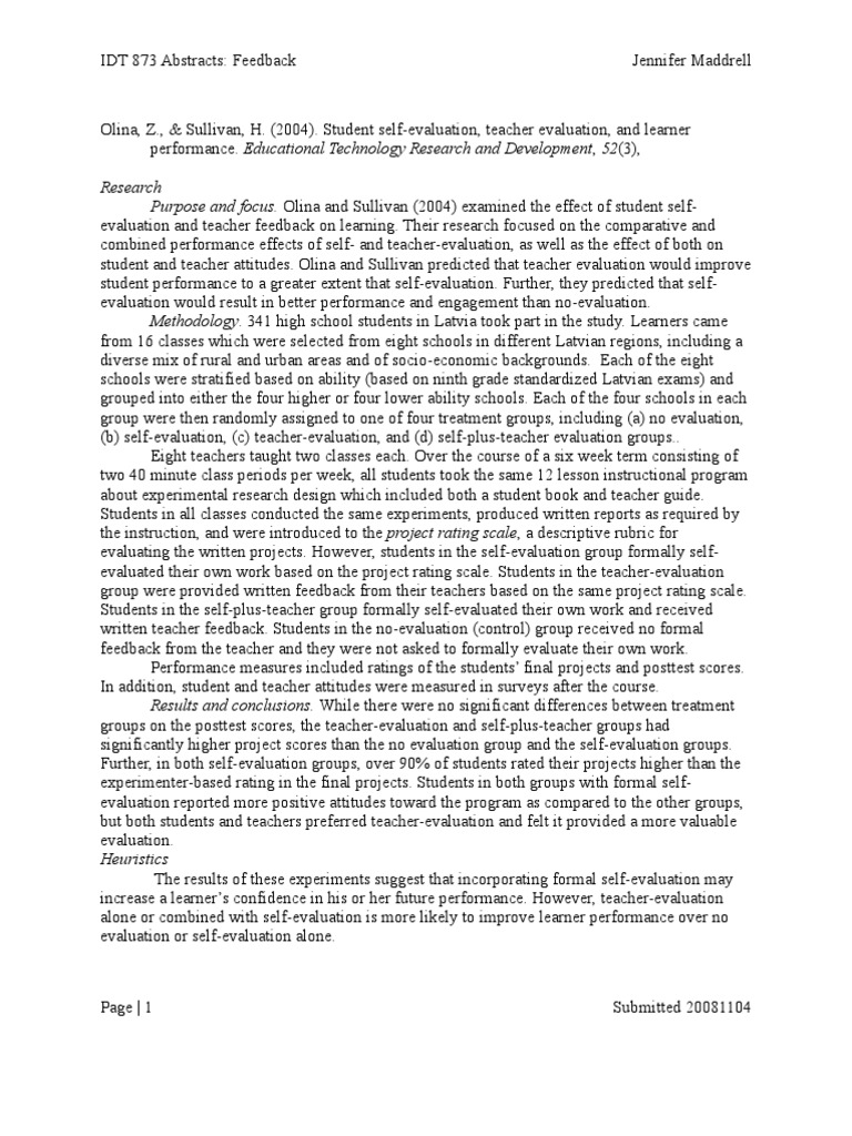 IDT873 Maddrell Abstract Feedback | PDF | Teachers | Evaluation