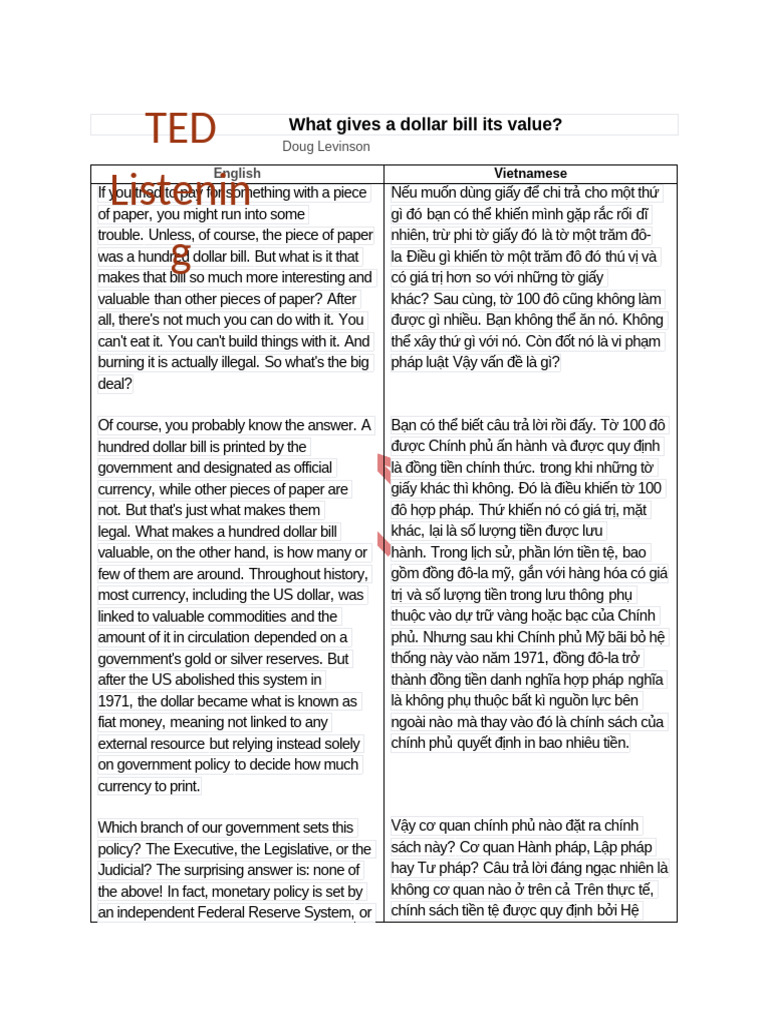 (TED) What Gives A Dollar Bill Its Value | PDF