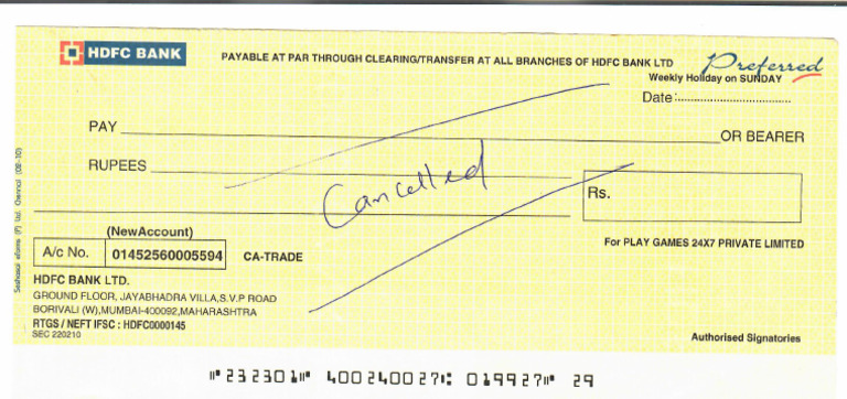 Cancelled Cheque 1 | PDF